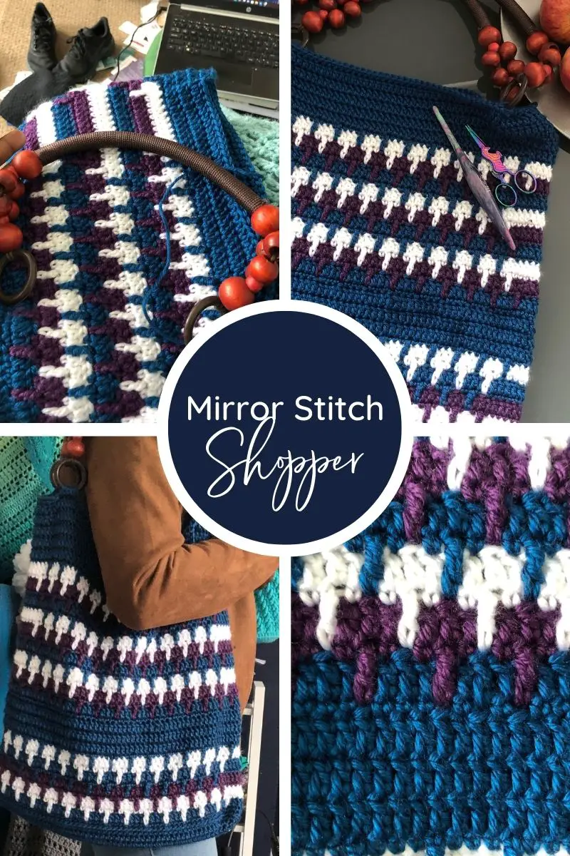 Easy free crochet shopper tote pattern - Mirror Stitch Shopper Tote